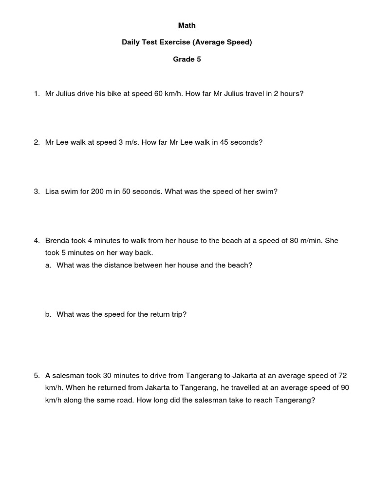 Math Daily Test (Speed, Time, & Distance) | PDF