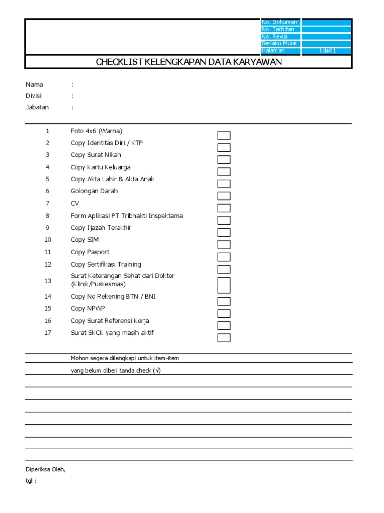 Form Checklist Kelengkapan Dok Karyawan | PDF