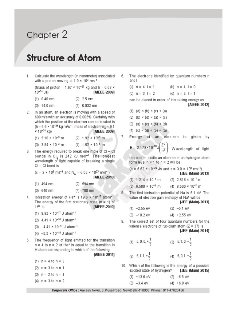 C Ch 2 Structure Of Atom Pdf Atomic Orbital Electron