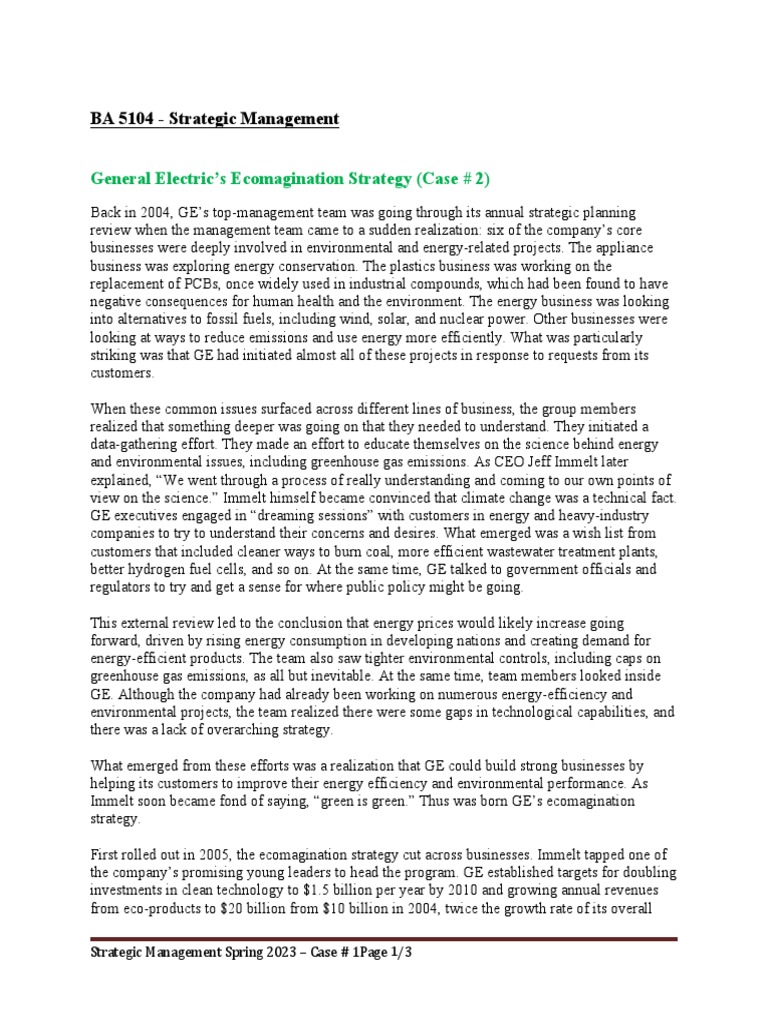 GE's Ecomagination Strategy Overview | PDF | Efficient Energy Use ...