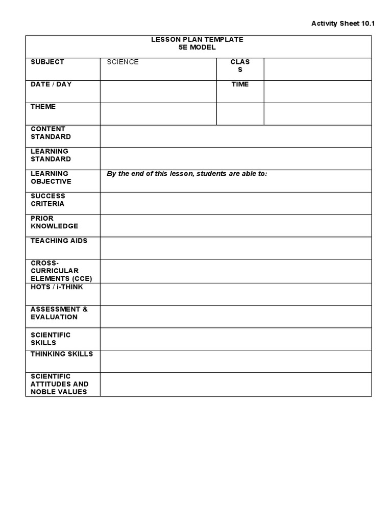 Activity Sheet 10.1 Lesson Plan Template - 5E Model | PDF