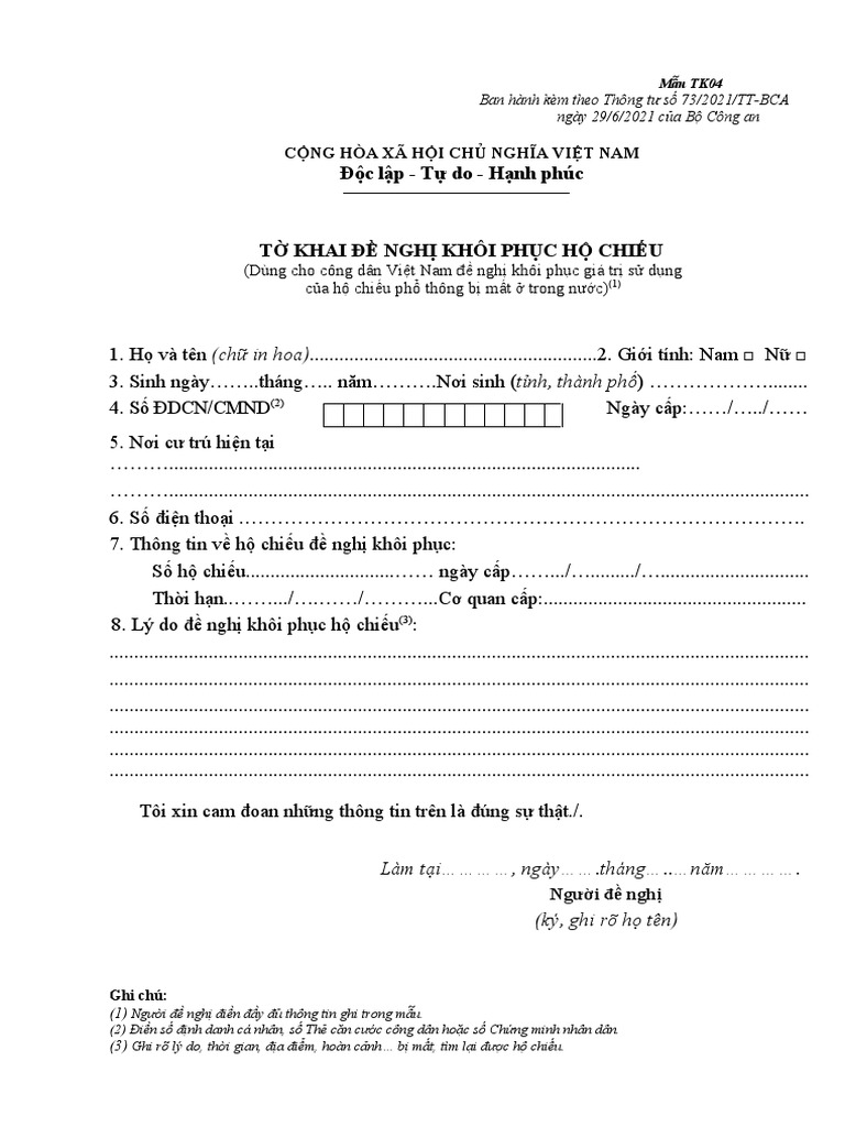 Mau TK04 tt73-2-21 - Khoi Phuc Ho Chieu | PDF