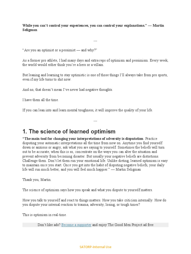 The Science of Learned Optimism | PDF | Optimism | Social Psychology