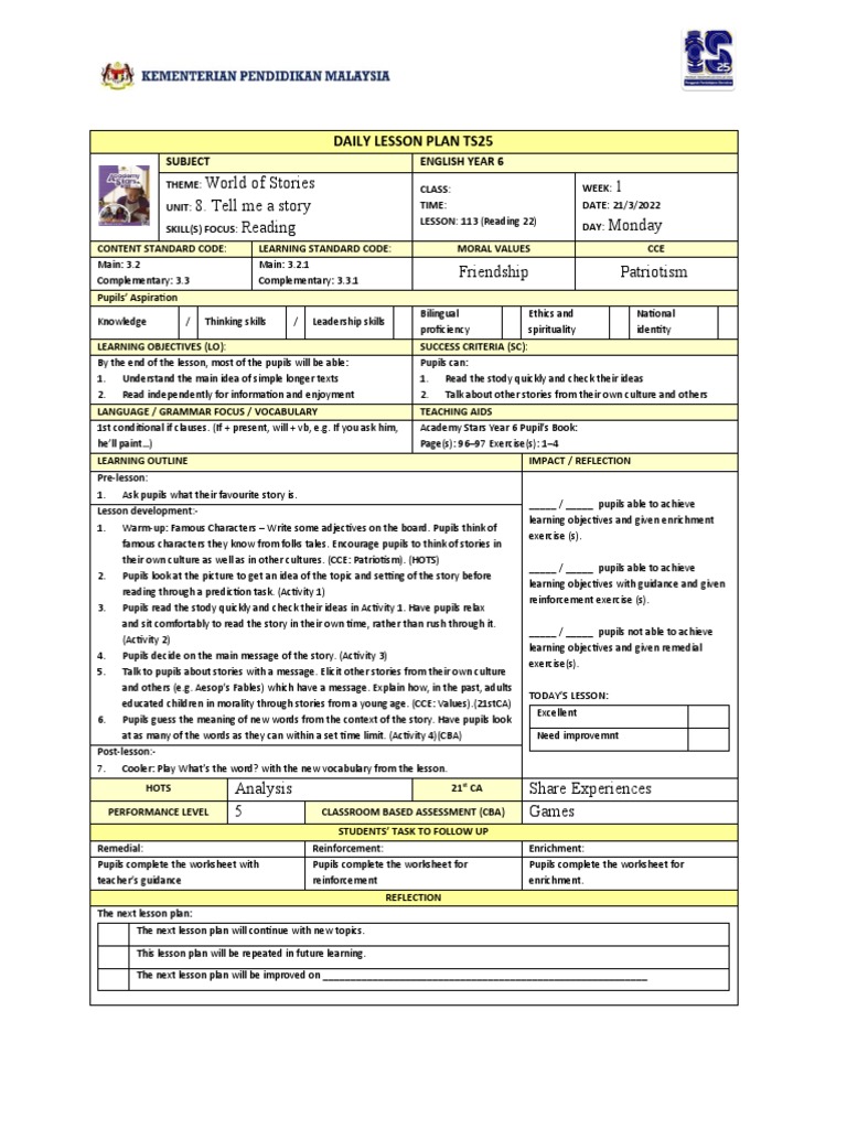 BI Y6 LP TS25 (Unit 8 - Tell Me A Story - LP 113-128) | PDF | Lesson Plan | Teachers