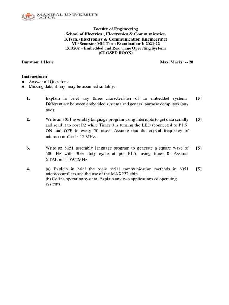 Embedded Systems Exam Questions | PDF