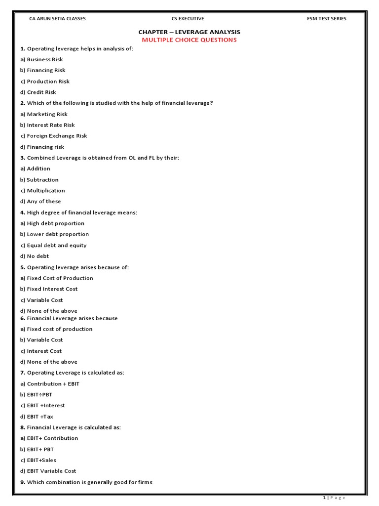 Leverage Analysis Done Pdf Leverage Finance Preferred Stock