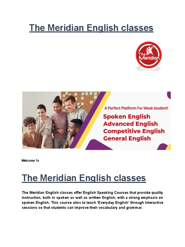 The Meridian English Classes | PDF | English Language | English As A ...