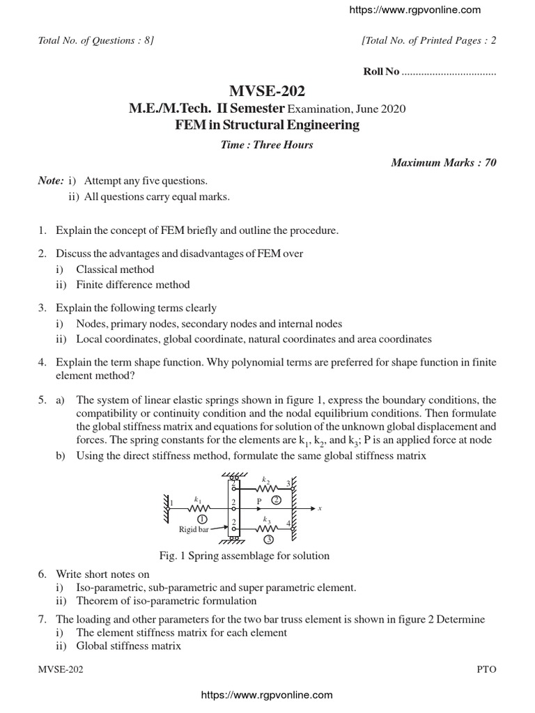 Mvse 202 Fem in Structural Engineering Jun 2020 | Download Free PDF ...
