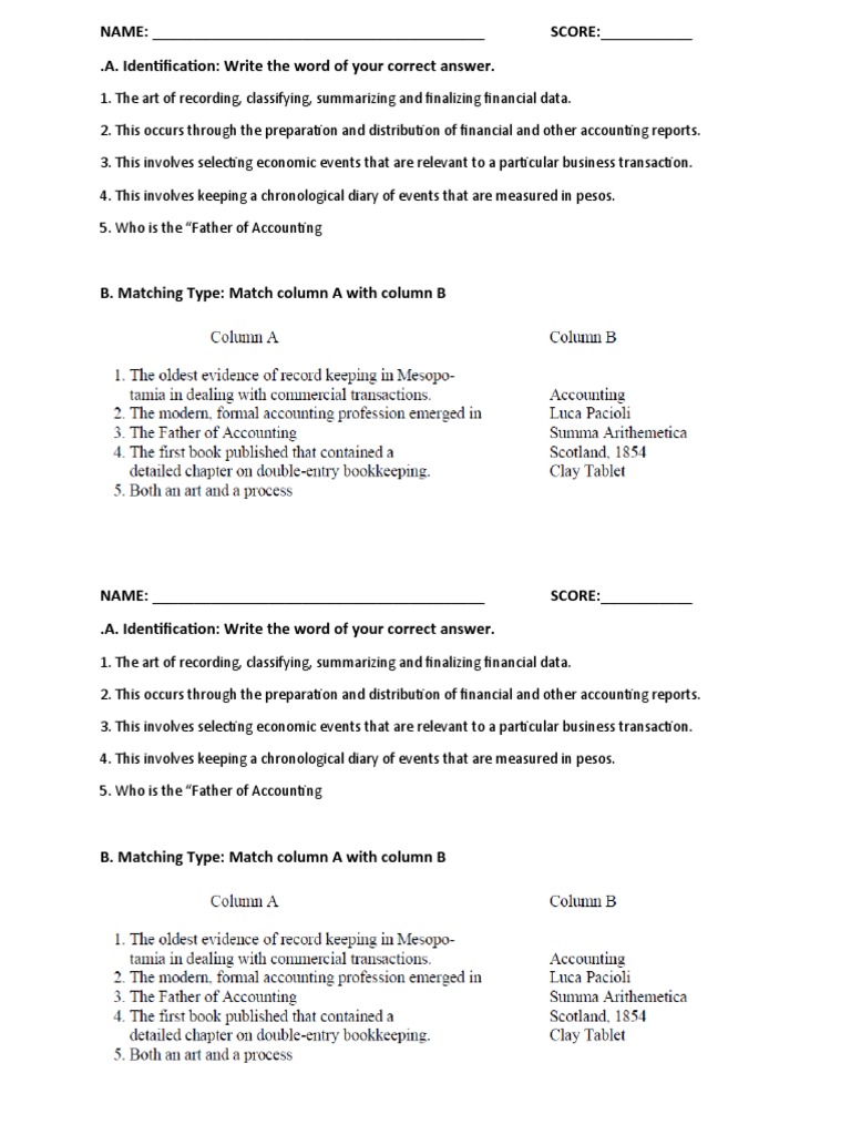 Key Accounting Concepts and Terms: An Identification and Matching ...