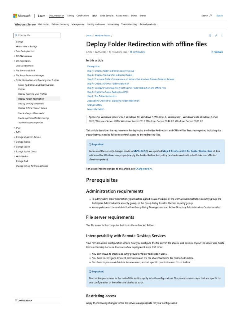 Learn Microsoft Com en Us Windows Server Storage Folder Redirection Deploy Folder Redirection ...