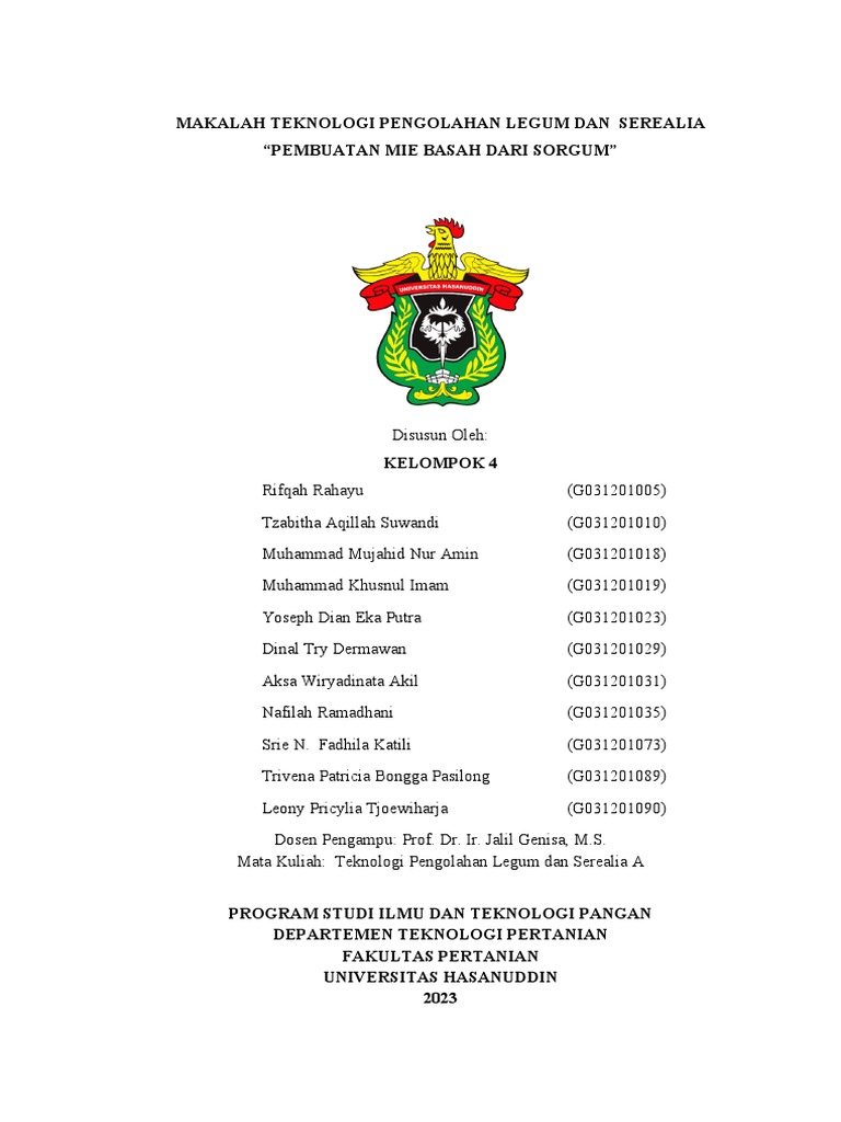 Makalah Teknologi Pengolahan Legum Dan Serealia | PDF