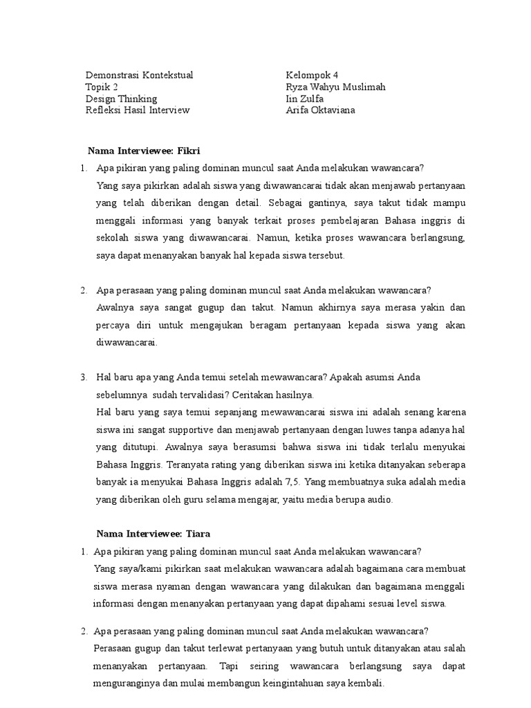 T2 - Demonstrasi Kontekstual - Refleksi - Kelompok 4 | PDF