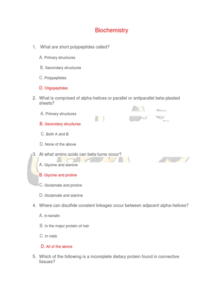 Biochemistry 1st Semester BSN Mcqs For Practice AD, Educational Platform-1 | PDF