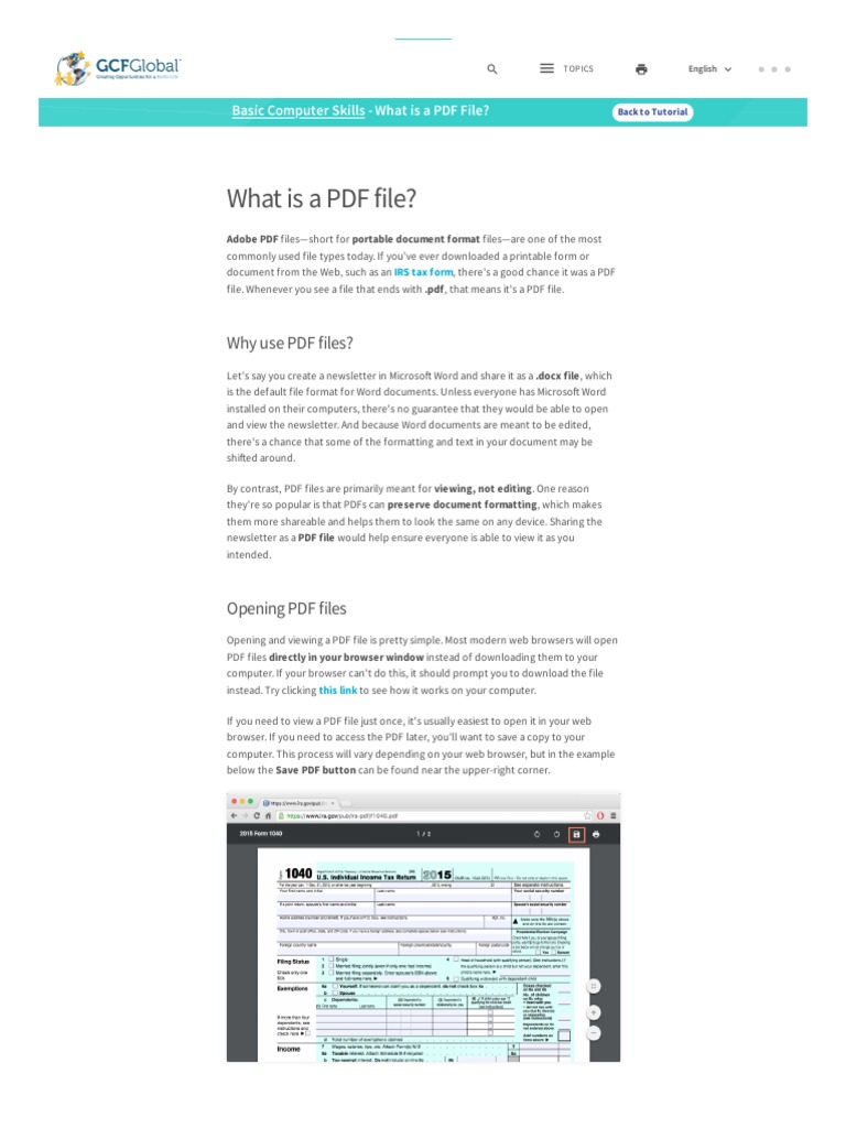 Edu Gcfglobal Org En Basic Computer Skills What Is A Pdf File 1 Pdf Computer File 