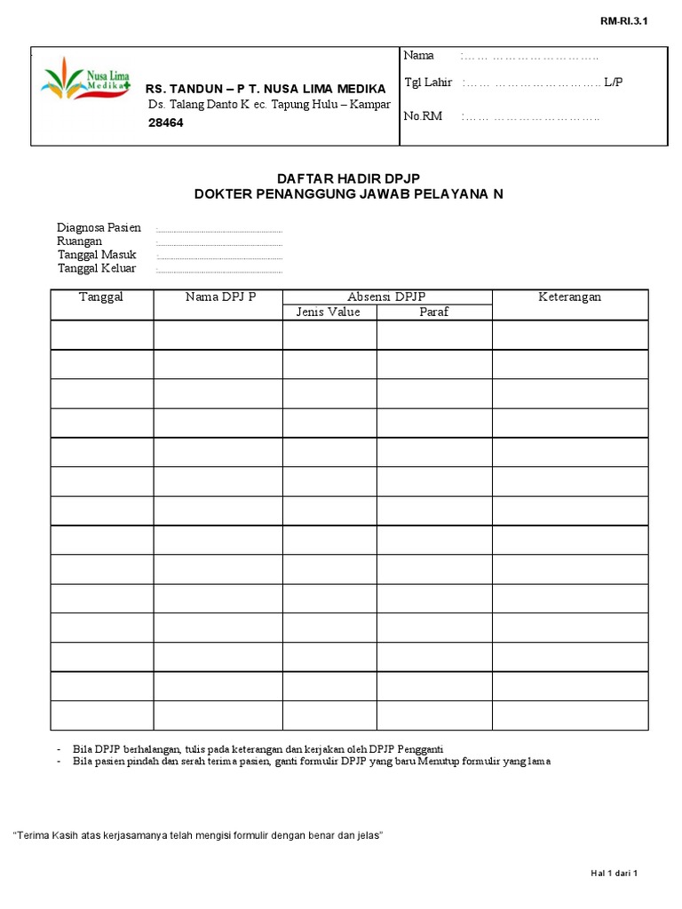 RM 3.1 Daftar Hadir DPJP | PDF