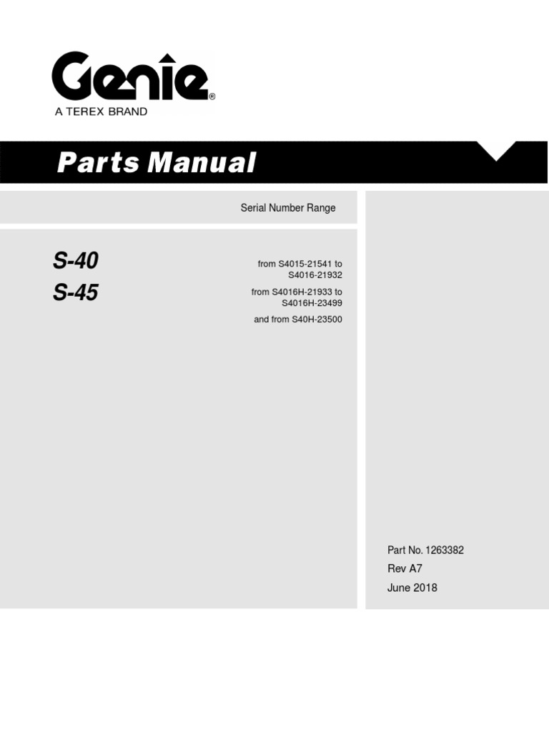 Genie Boom Lift Parts Manual S-40 and S-45 From S40H-23500 PN 1263382 | PDF | Axle | Four Wheel ...