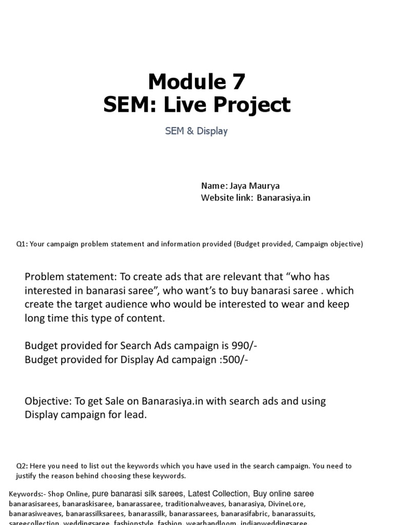 MICA SEM&Display Liveproject Template+(2)+(1) | PDF | Search Engine ...