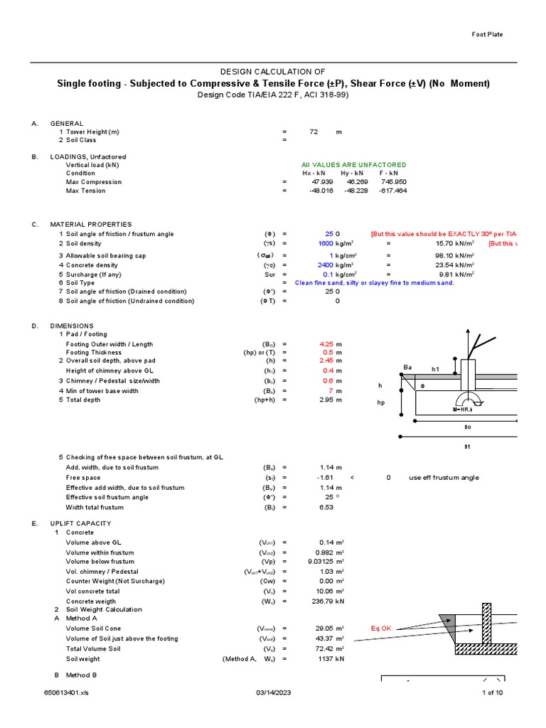 Single Footing Design - Telecomm, Transmission - Guyed Tower - Pole - TIA 222F - ACI | PDF ...