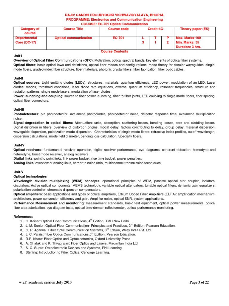 RGPV EC 7th Syllabus 2011 | PDF | Optical Fiber | Antenna (Radio)