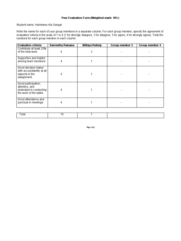 Peer Assessment Form | PDF