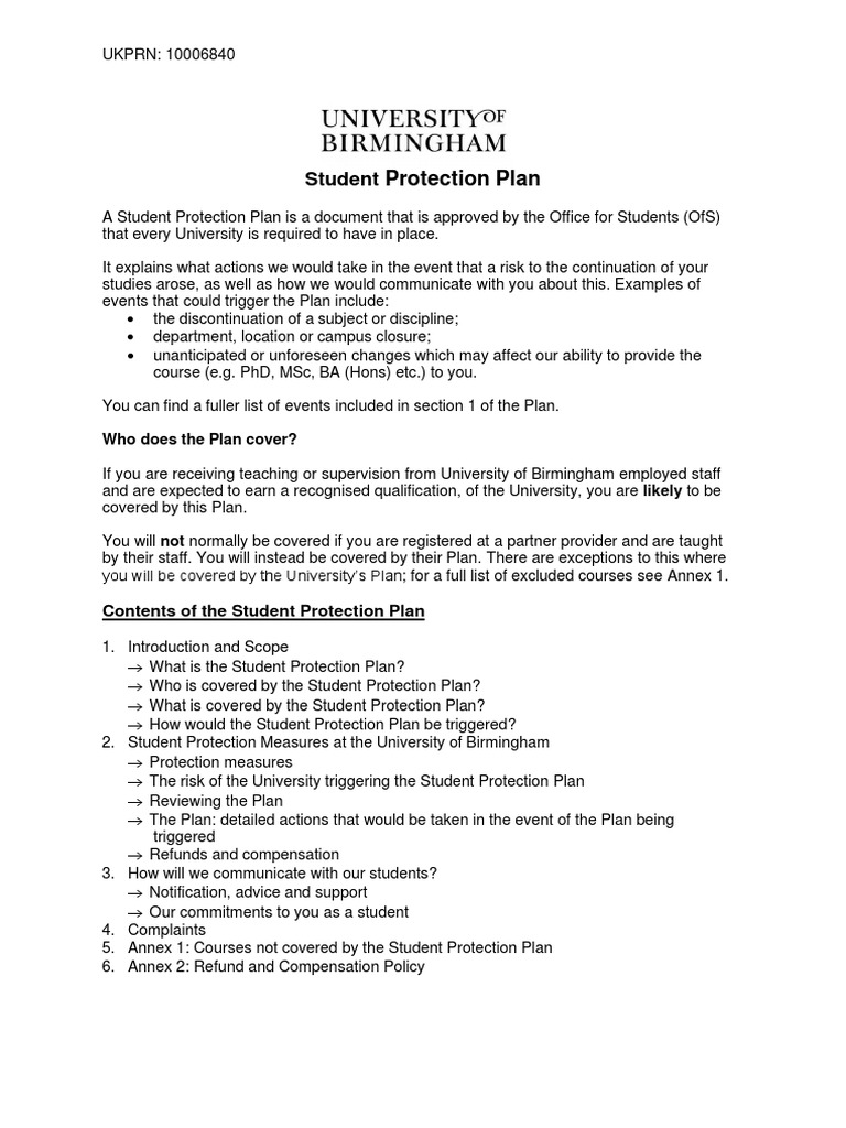 Student Protection Plan | PDF