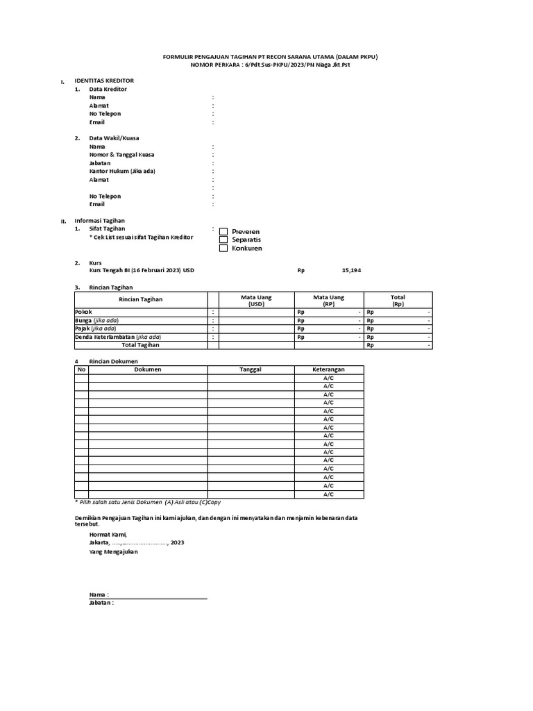 Formulir Pengajuan Tagihan | PDF