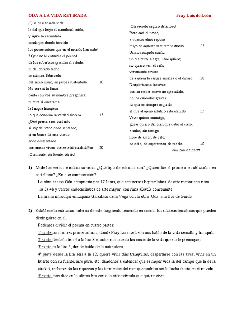 Fray Luis León Oda Vida Retirada | PDF | Poesía