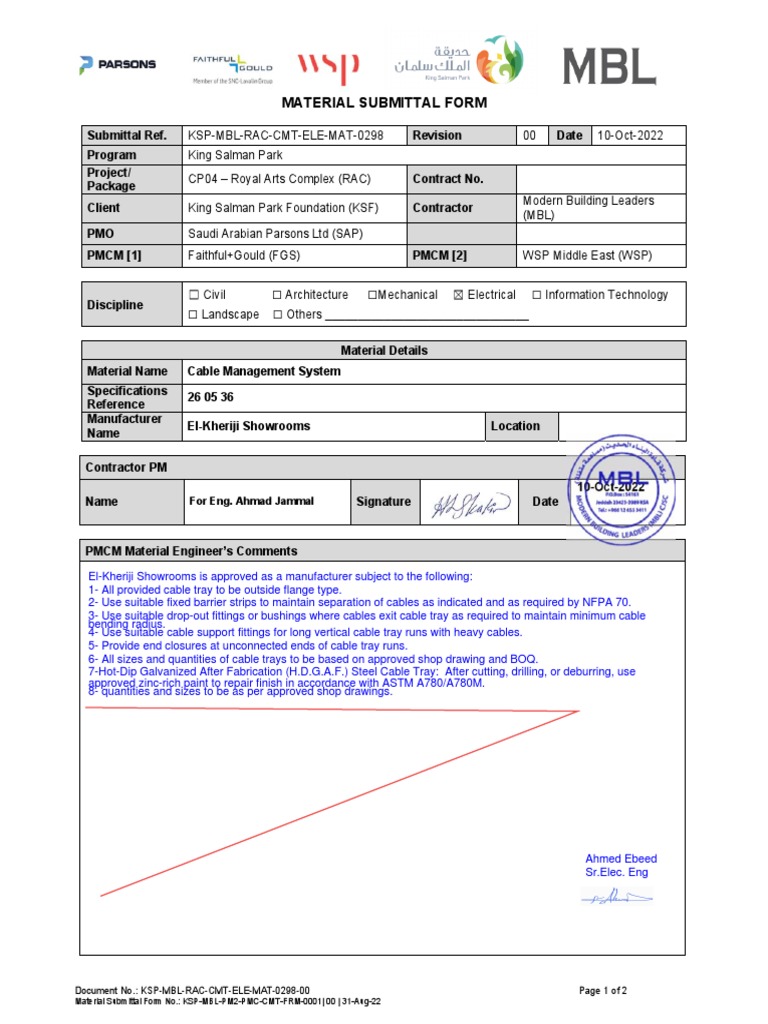Cable Management System Submittal | PDF | Manufactured Goods | Building Engineering