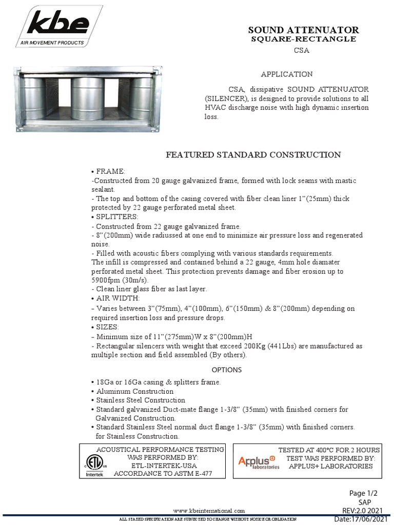 Sound Attenuator: Featured Standard Construction | PDF | Sheet Metal ...