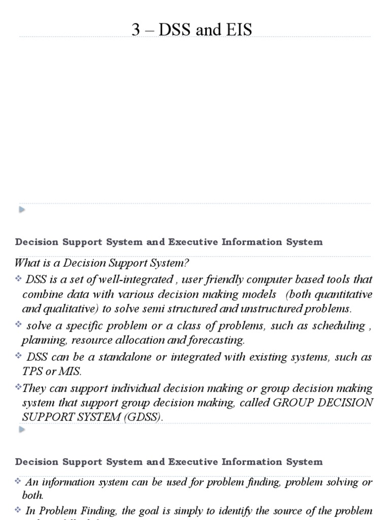3 - DSS and EIS | PDF | Decision Support System | Databases