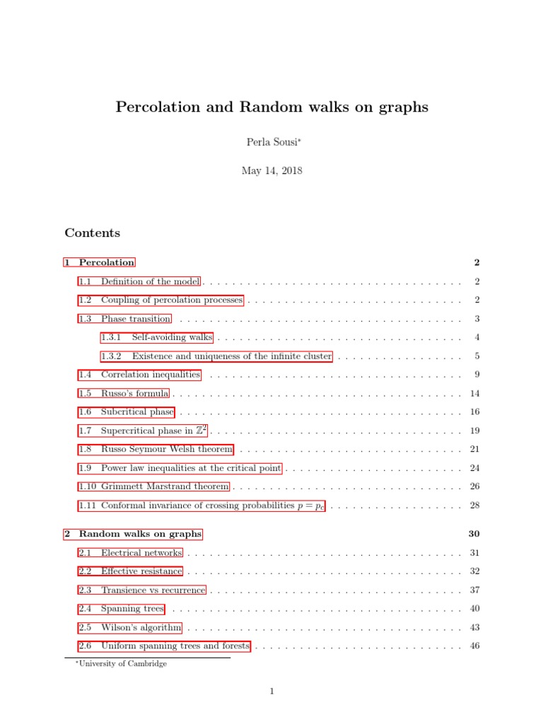 Percolation and Random Walks On Graphs - Perla Sousi | PDF | Mathematical Concepts | Mathematics