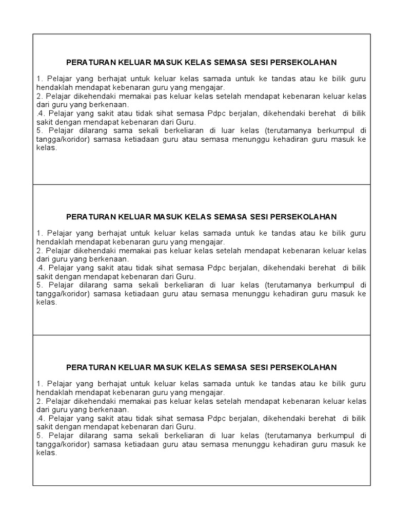 Peraturan Pas Keluar Kelas | PDF