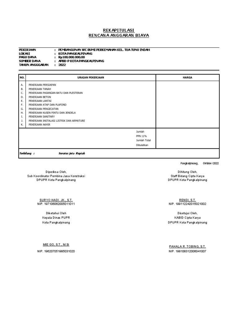 RAB Pembangunan WC Bumi Perkemahan | PDF