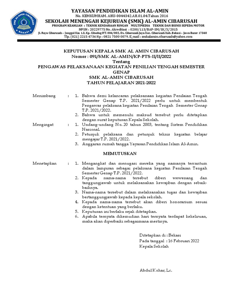 SK PENGAWAS PTS Genap 2022-2023 | PDF