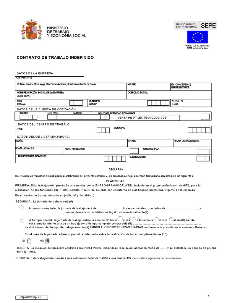 Contrato de Trabajo Indefinido en España | PDF | Tiempo de trabajo ...