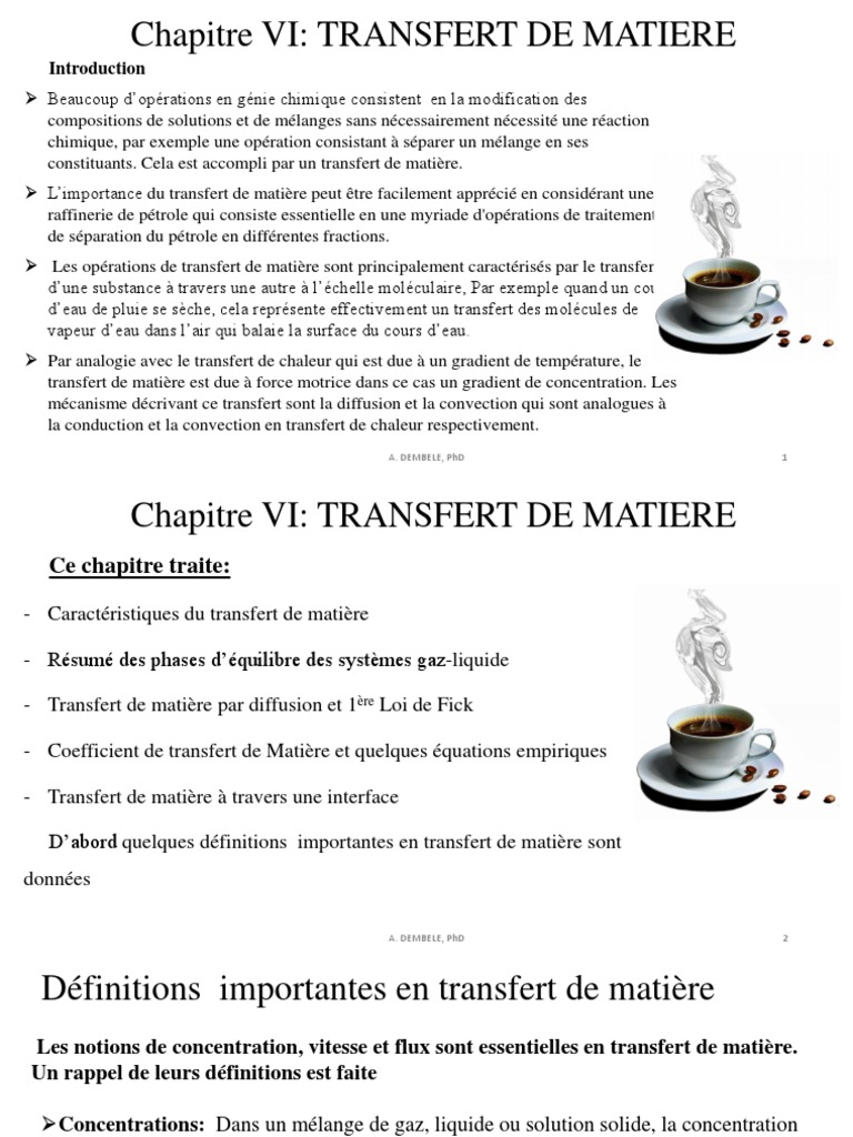 Caractéristiques du Transfert de Matière | PDF | La diffusion ...