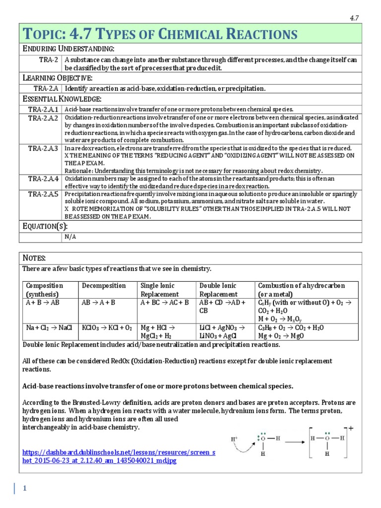 4.7 Types of Chemical Reactions Student PDF | PDF | Redox | Chemical ...