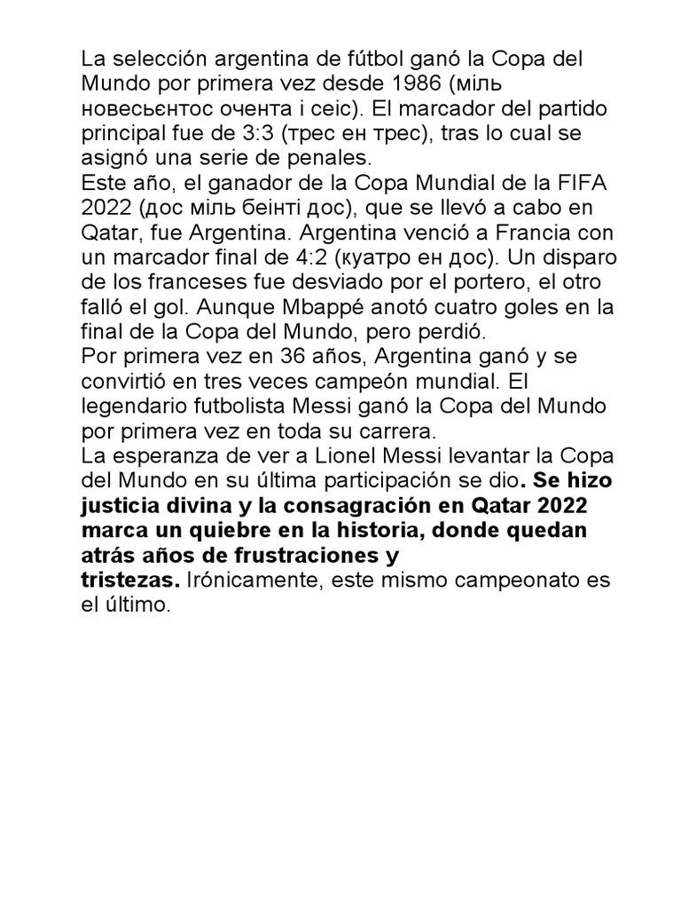 Argentina Campeón Del Mundial 2022 Pdf