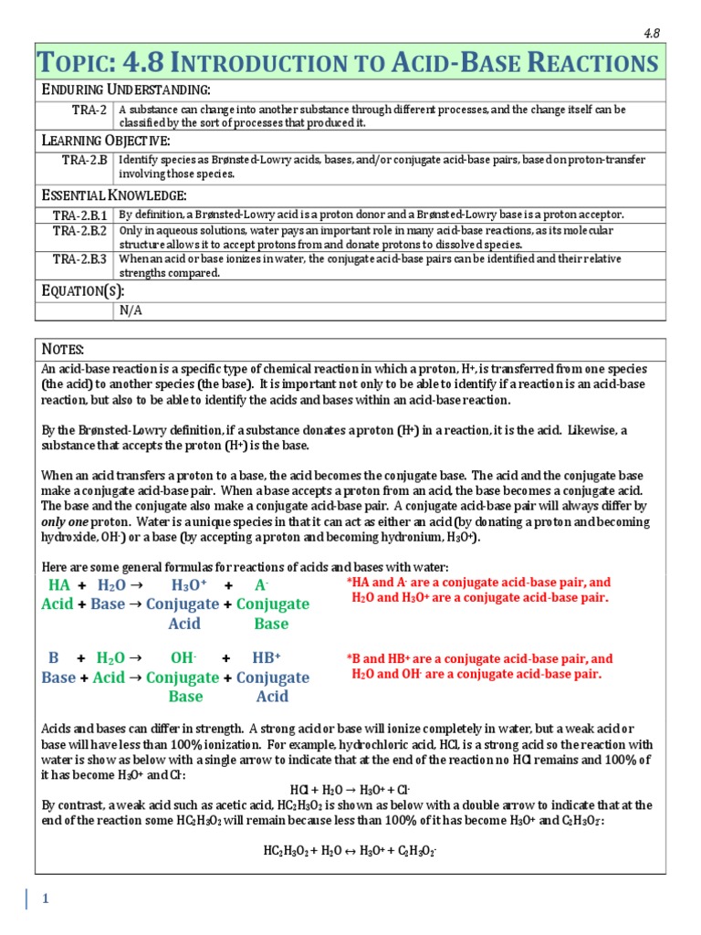 4.8 Introduction To Acid-Base Reactions Student | PDF | Acid | Hydroxide