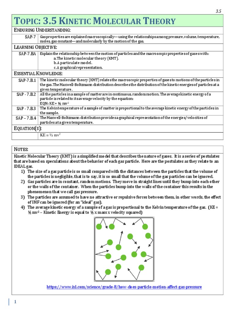 3.5 Kinetic Molecular Theory Student | PDF | Gases | Temperature