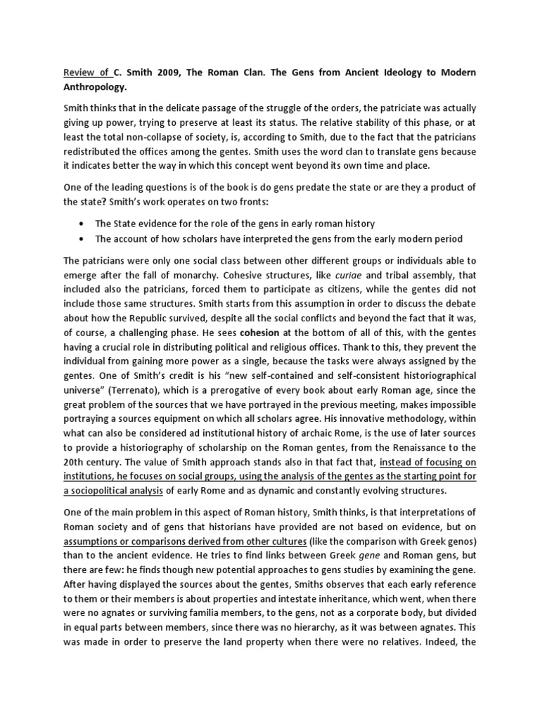 Review of Smith 2009, The Roman Clan. The Gens From Ancient Ideology To ...