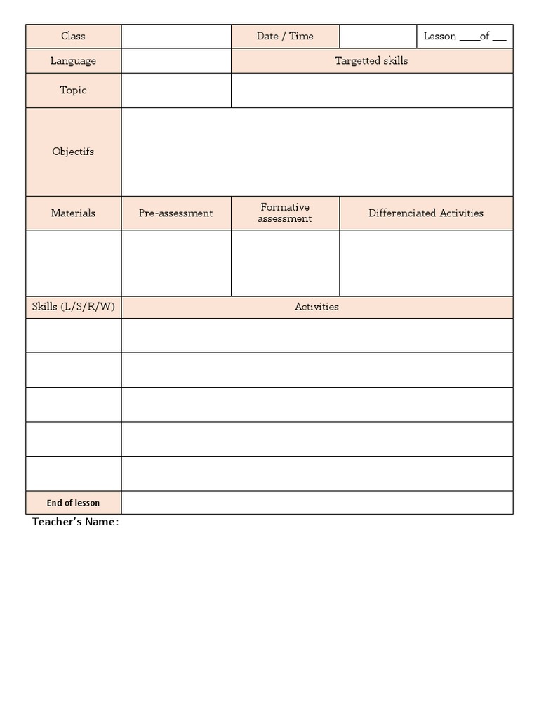 Lesson Plan Template Simple | PDF