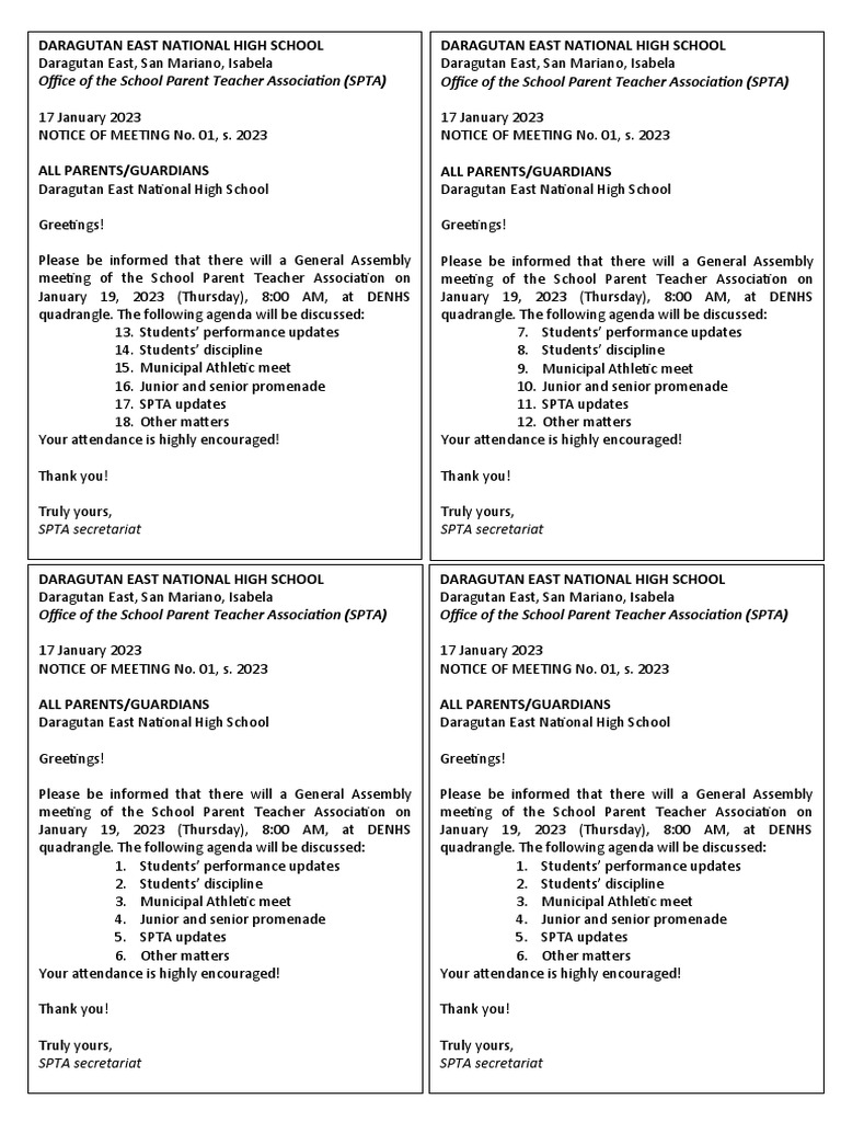 Spta Notice of Meeting | Download Free PDF | Educational Organizations