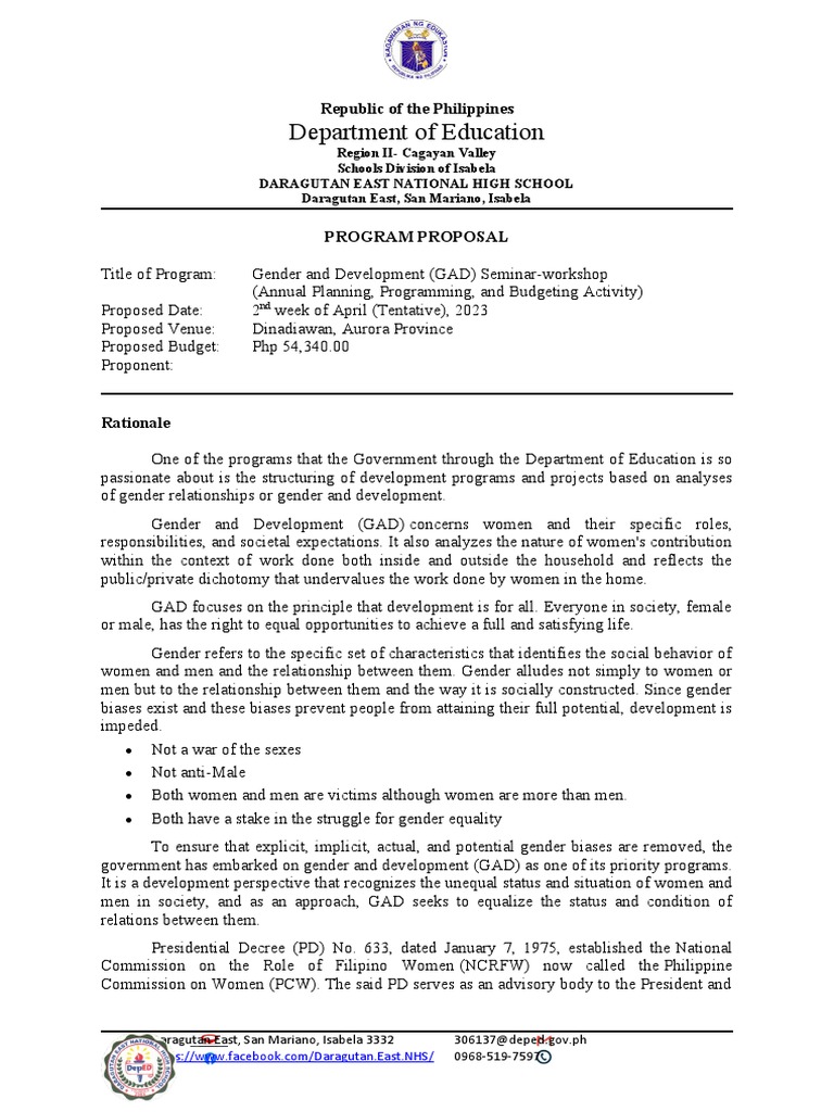 GAD Seminar Budget Proposal | PDF | Gender | Gender Studies