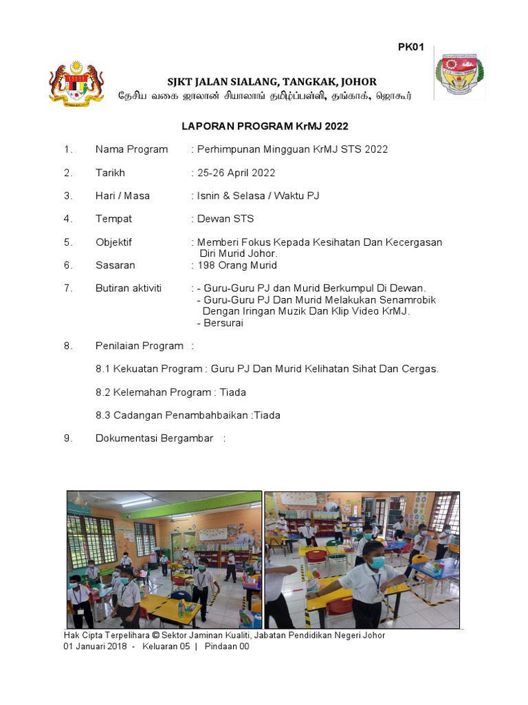 PK01-3 FORMAT LAPORAN KrMJ senamrobik | PDF