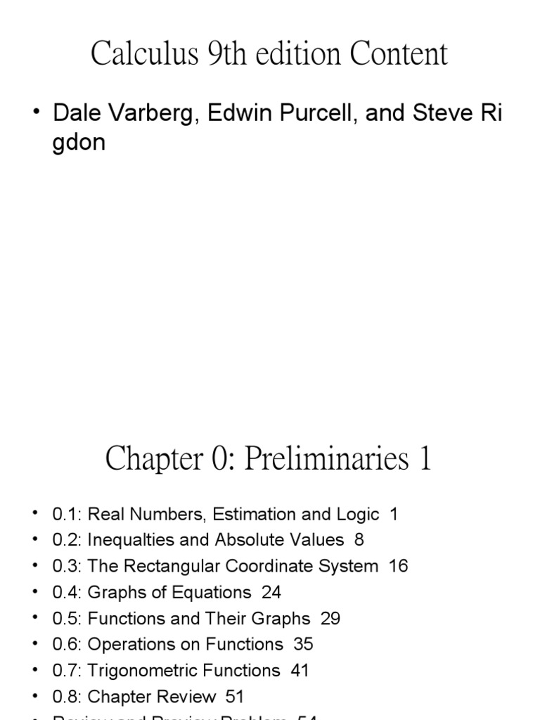 Dokumen - Tips - Calculus 9th Edition Content Dale Varberg Edwin ...