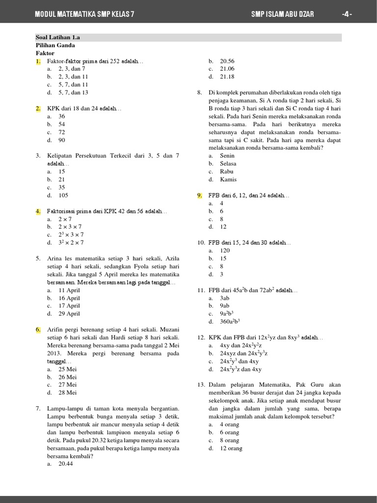 Latihan 2 MTK 7 PDF | PDF