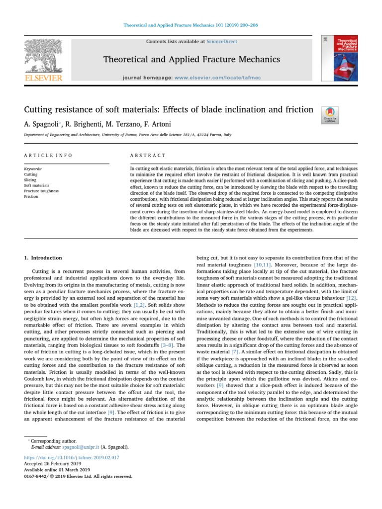 Cutting Resistance of Soft Materials E Ects of Blade Inclination | PDF | Fracture Mechanics ...