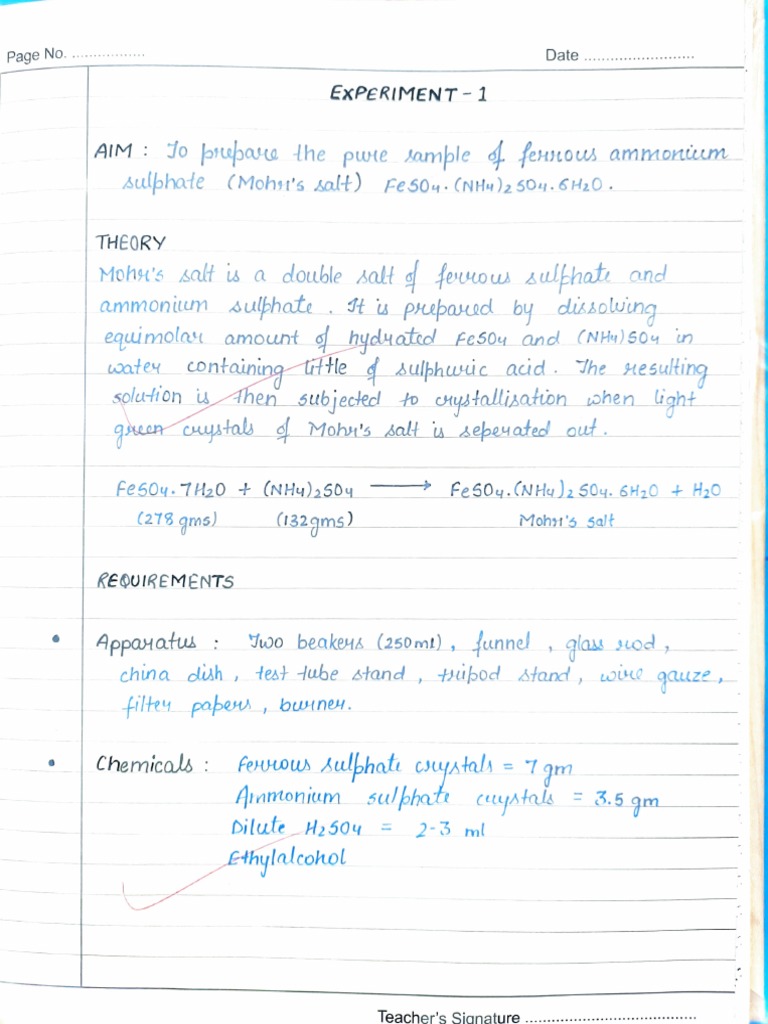 Chemistry Practical Class XII CWS (MLZS) PDF | PDF