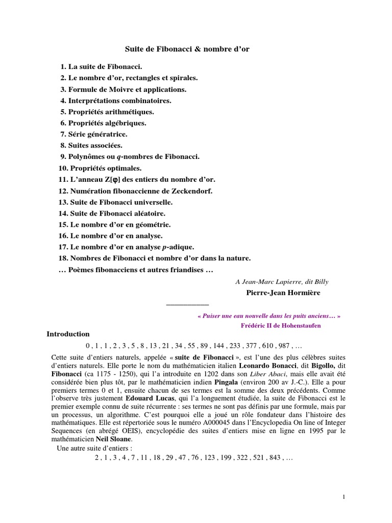 Suite Fibonacci Et Nombre D'or | PDF | Mathématiques | Objets mathématiques
